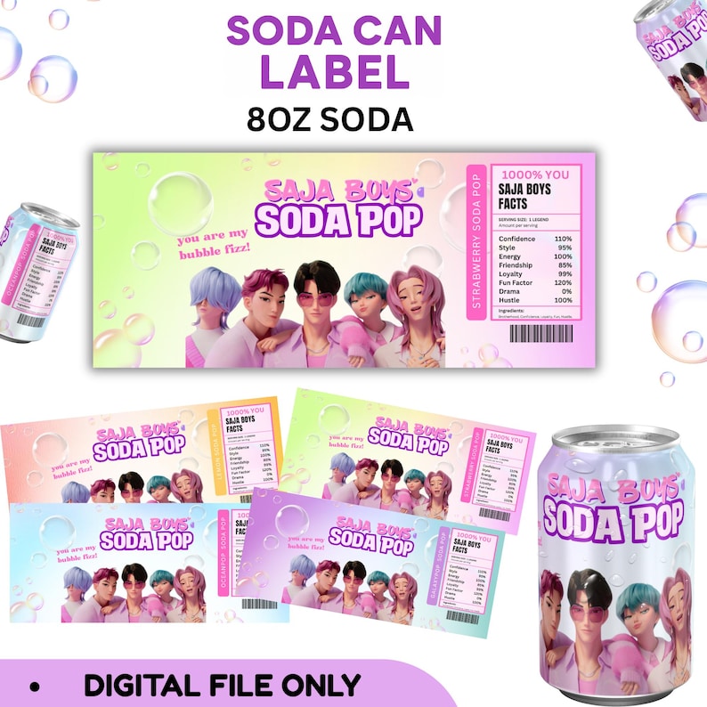 Kpop Demons Hunter Printable | Saja Boys Soda Can Labels | 4 Color Soda ...