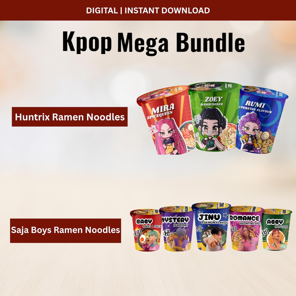 Kpop Demon Hunters Birthday Bundle: KDH Cup Noodles Ramen Label, Saja ...
