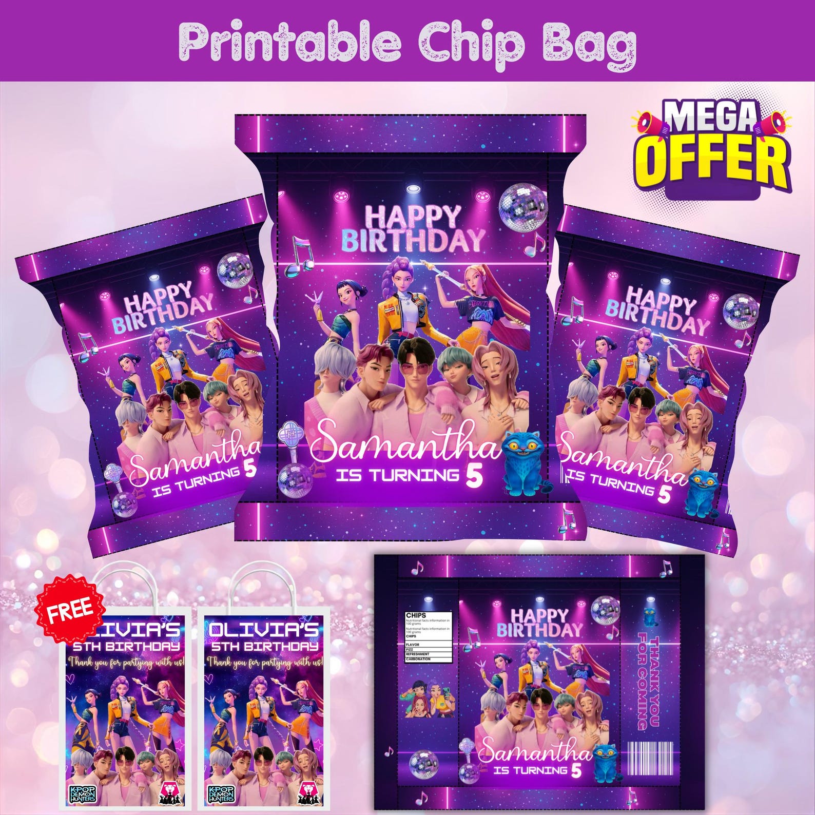Editable Kpop Demon Hunters Chip Bag Label, Huntrix Chips Bag Wrapper ...