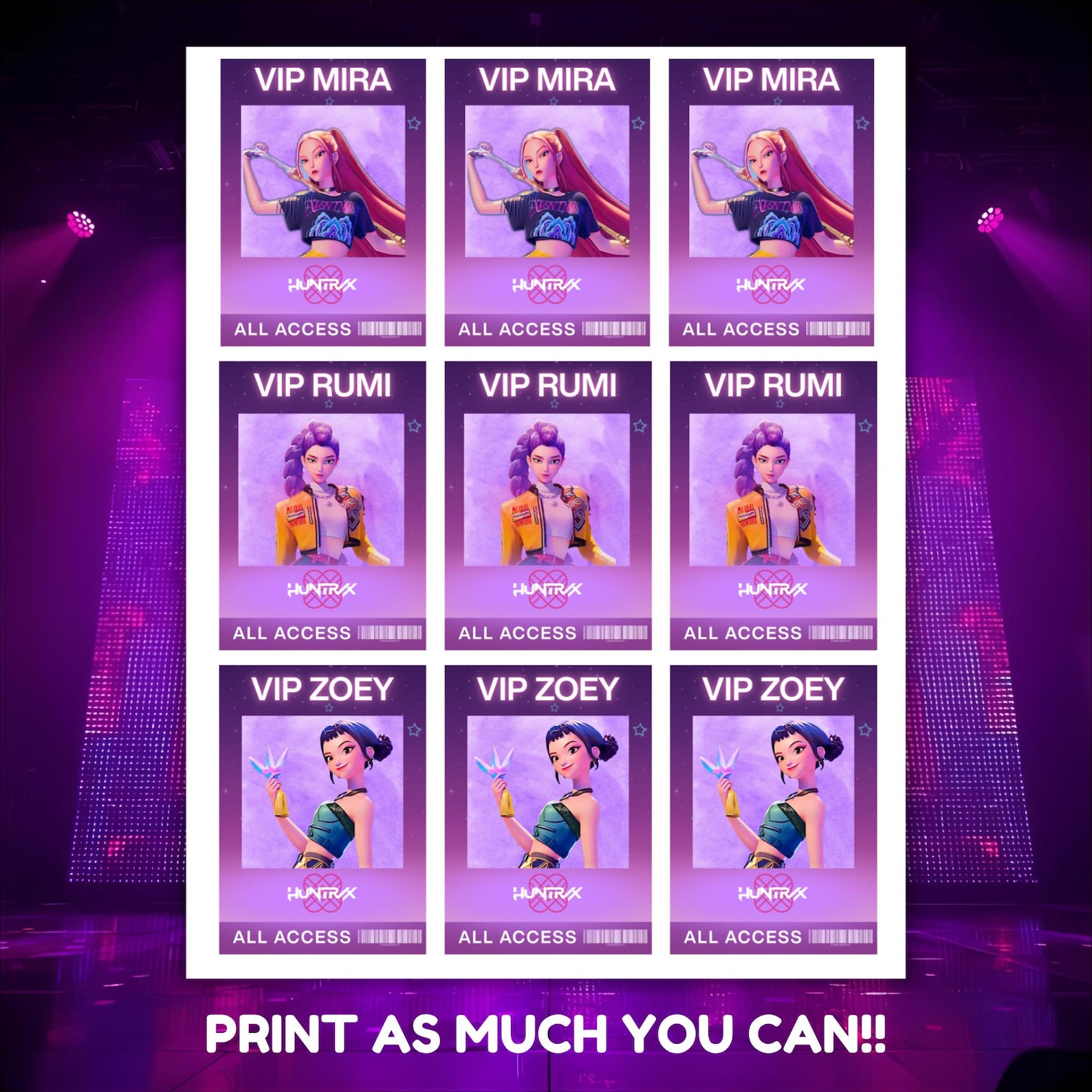 Kpop Huntrix VIP Pass Set | Rumi, Zoey & Mira Kpop Demon Hunters ID Badges | Kpop Huntrix ...