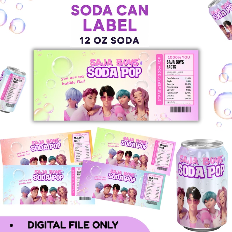 Kpop Demons Hunter Printable | Saja Boys Soda Can Labels | 4 Color Soda ...