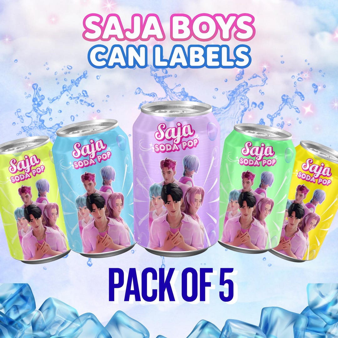 Kpop Demon Hunters, Saja Boys Soda Pop Can Labels, Saja Boys Soda Can ...