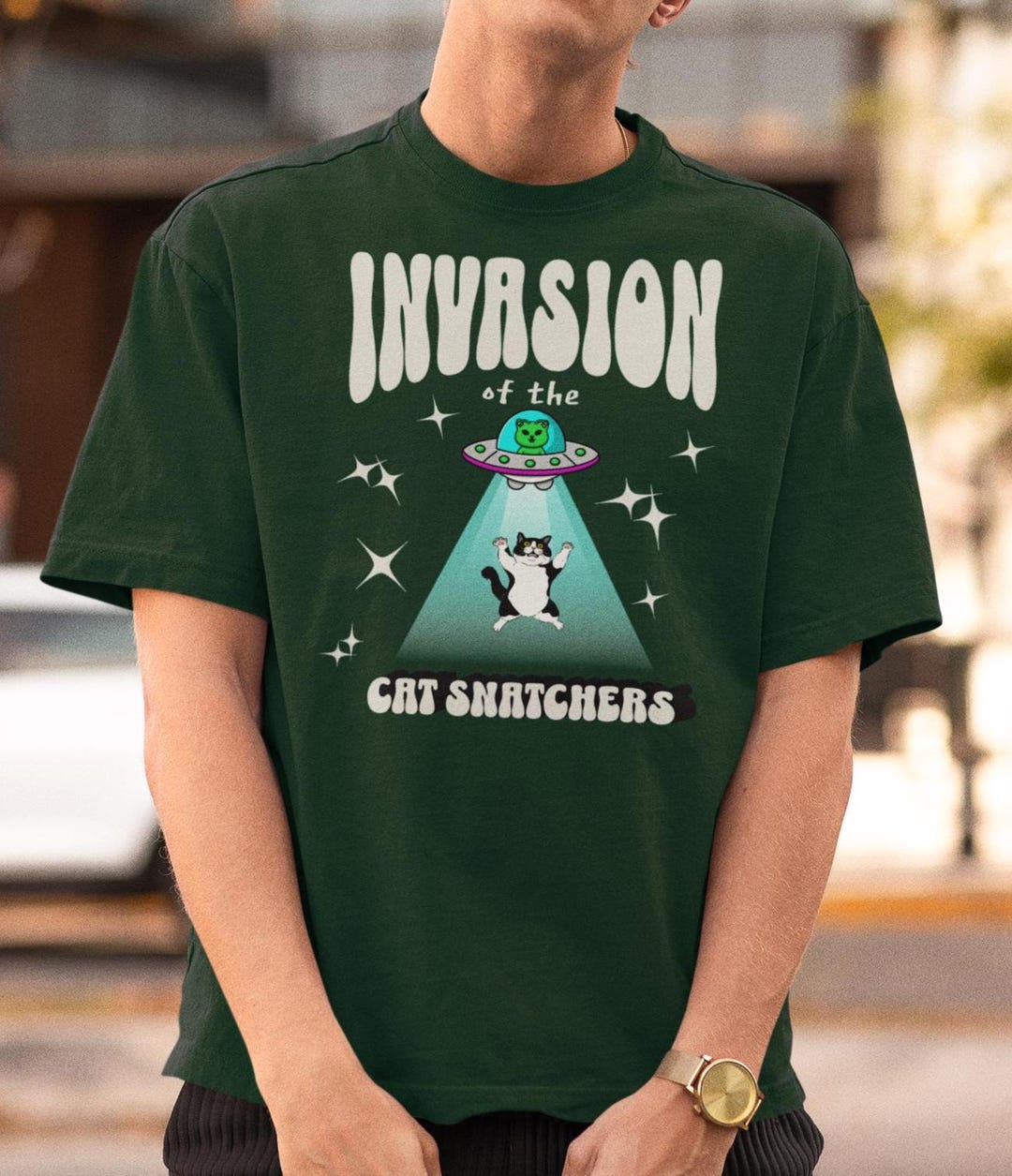Invasion of the Cat Snatchers Alien and Cat Shirt Funny T-shirt Cat ...