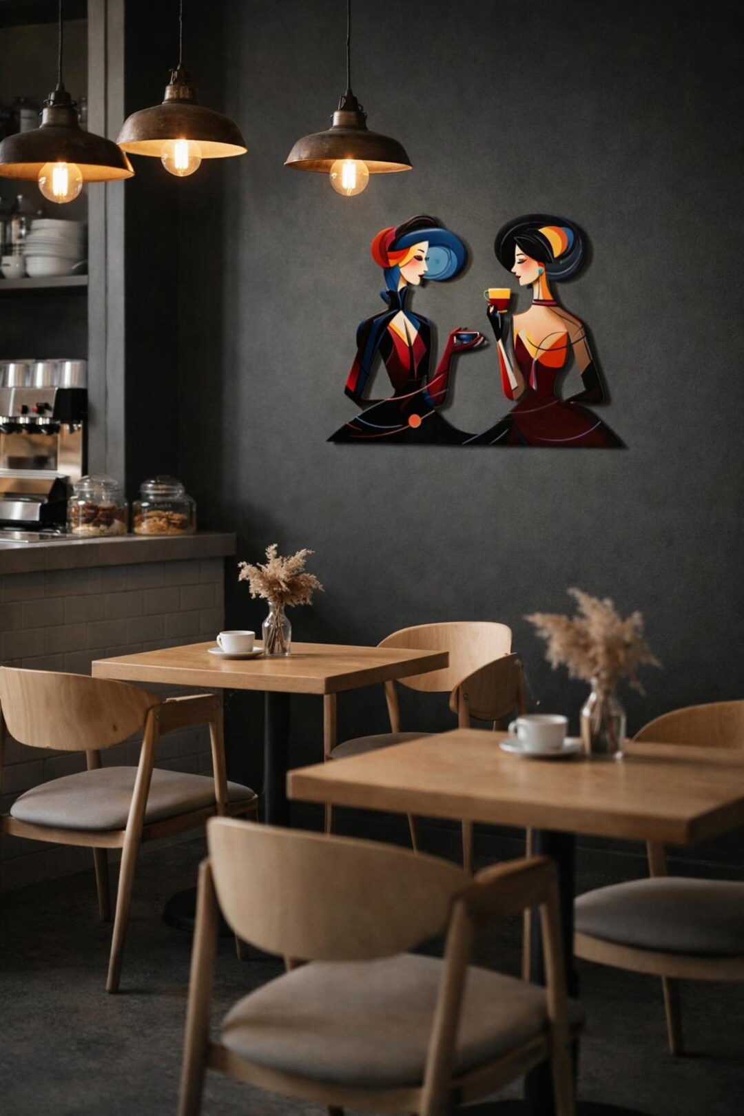 Coffee Ladies Metal Wall Art, Café Wall Decor, Modern Women Metal Art ...