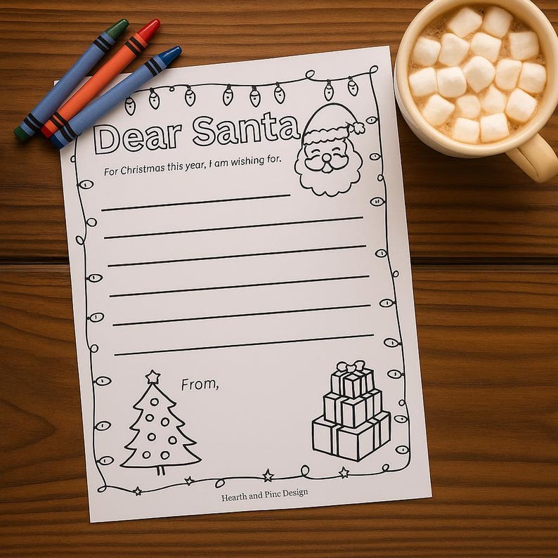 Letter to Santa Printable | Kids Christmas Coloring Page (digital ...