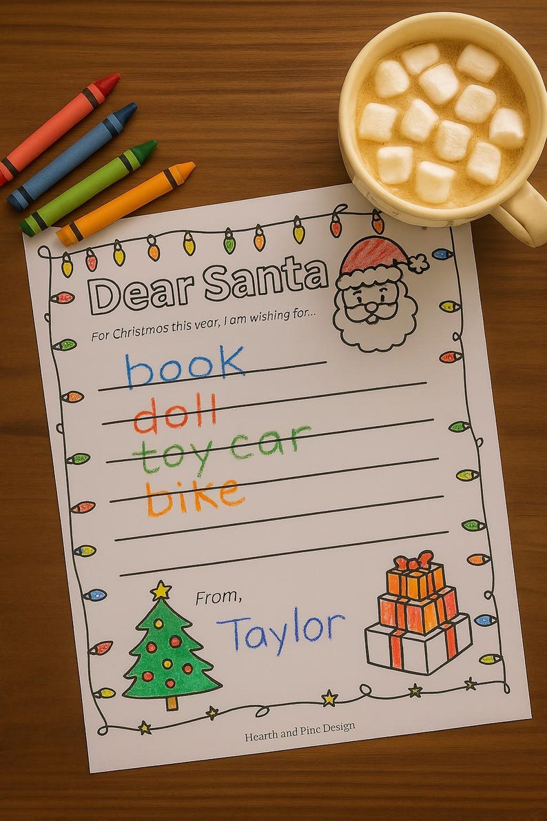 Letter to Santa Printable | Kids Christmas Coloring Page (digital ...