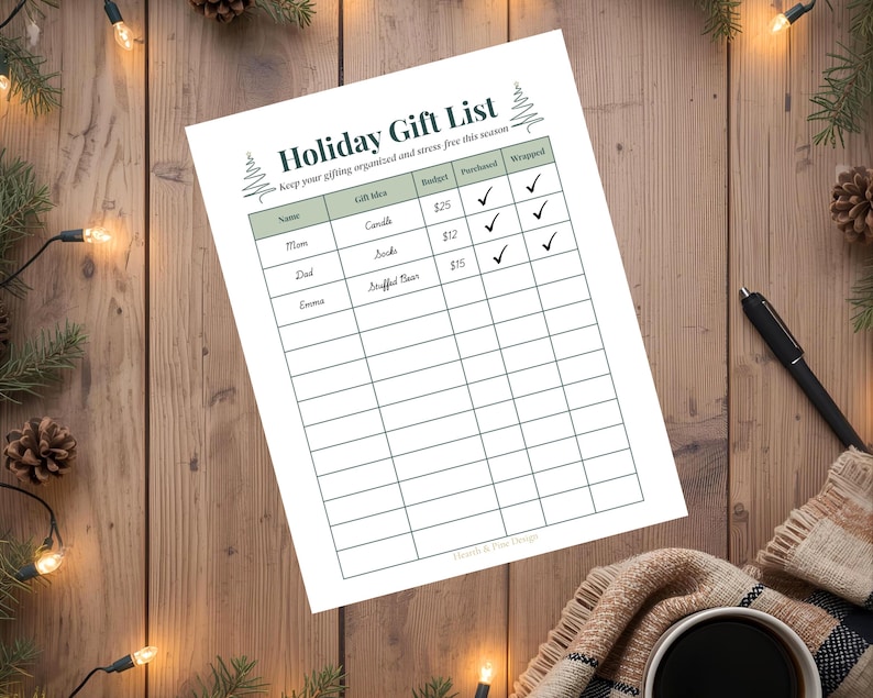 Holiday Gift List Printable | Christmas Gift Planner PDF | Holiday Gift ...