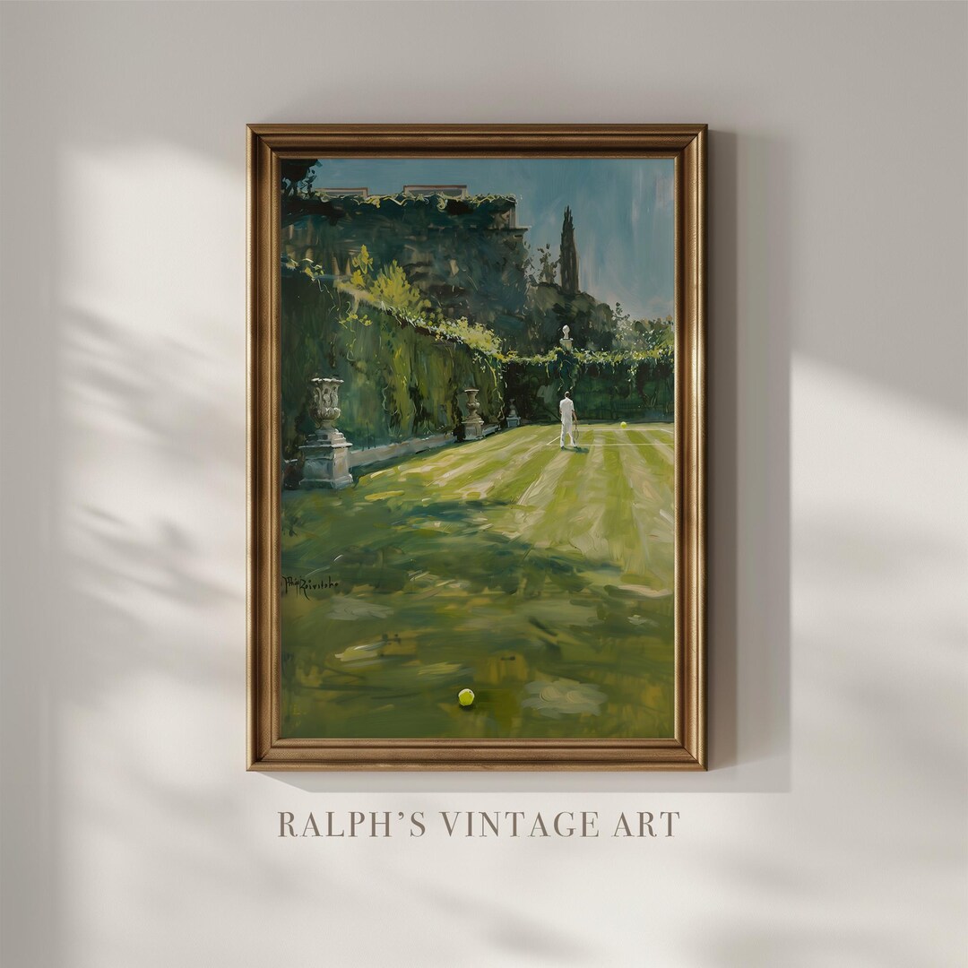 Garden Tennis Match: Oil Painting Style Estate Lawn Art Print - Etsy