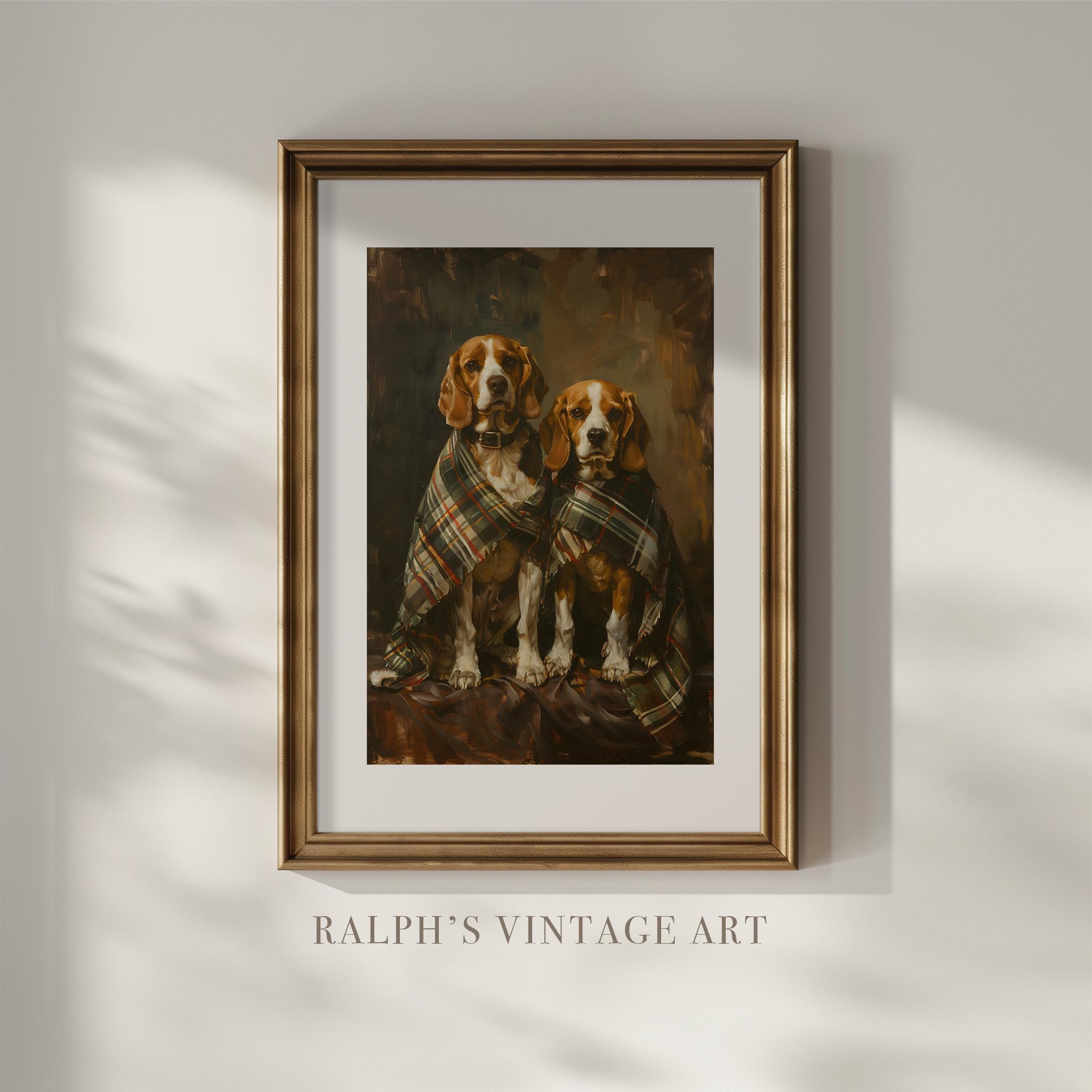 Beagles in Tartan Capes: Vintage Oil Painting in Warm Golden Light - Etsy