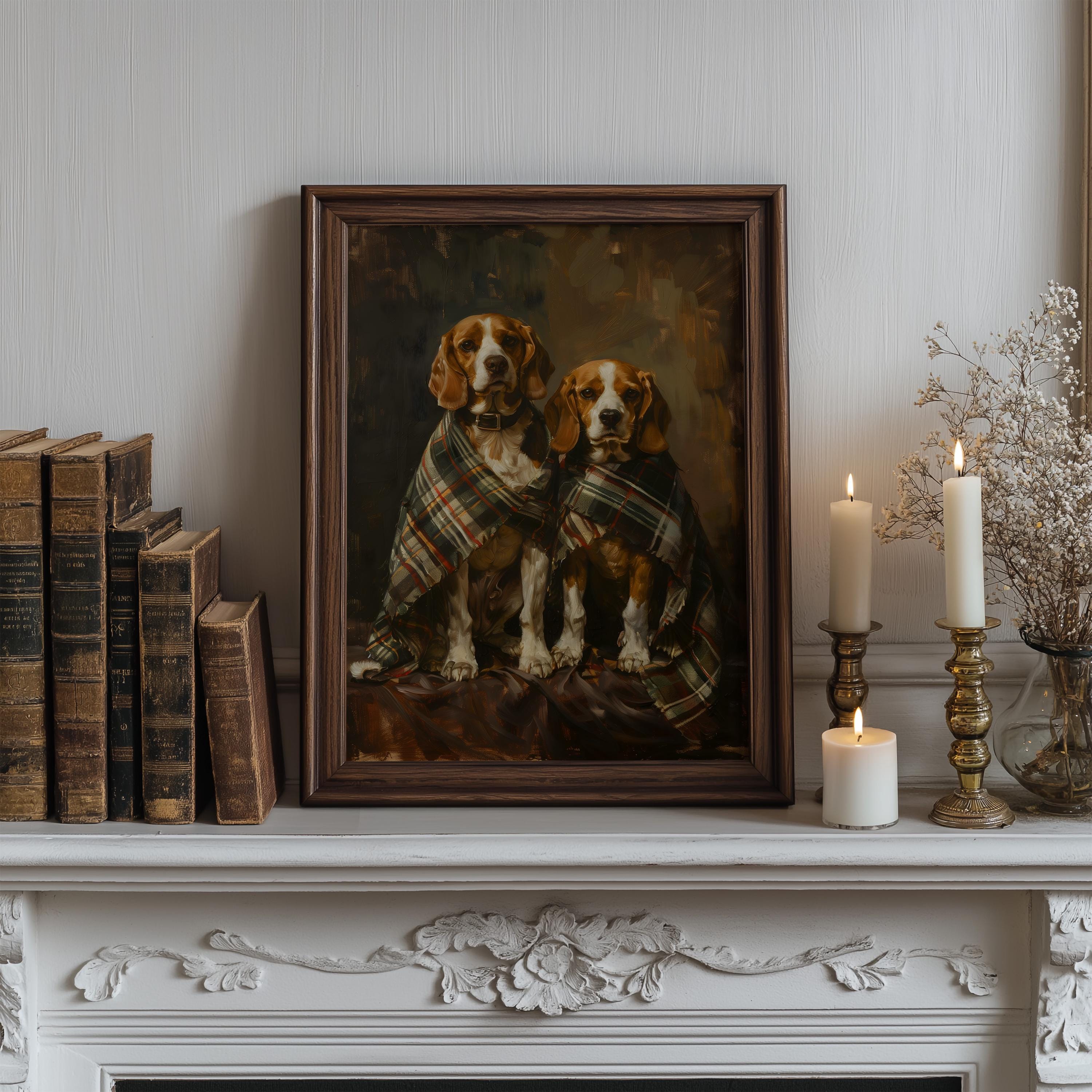Beagles in Tartan Capes: Vintage Oil Painting in Warm Golden Light - Etsy