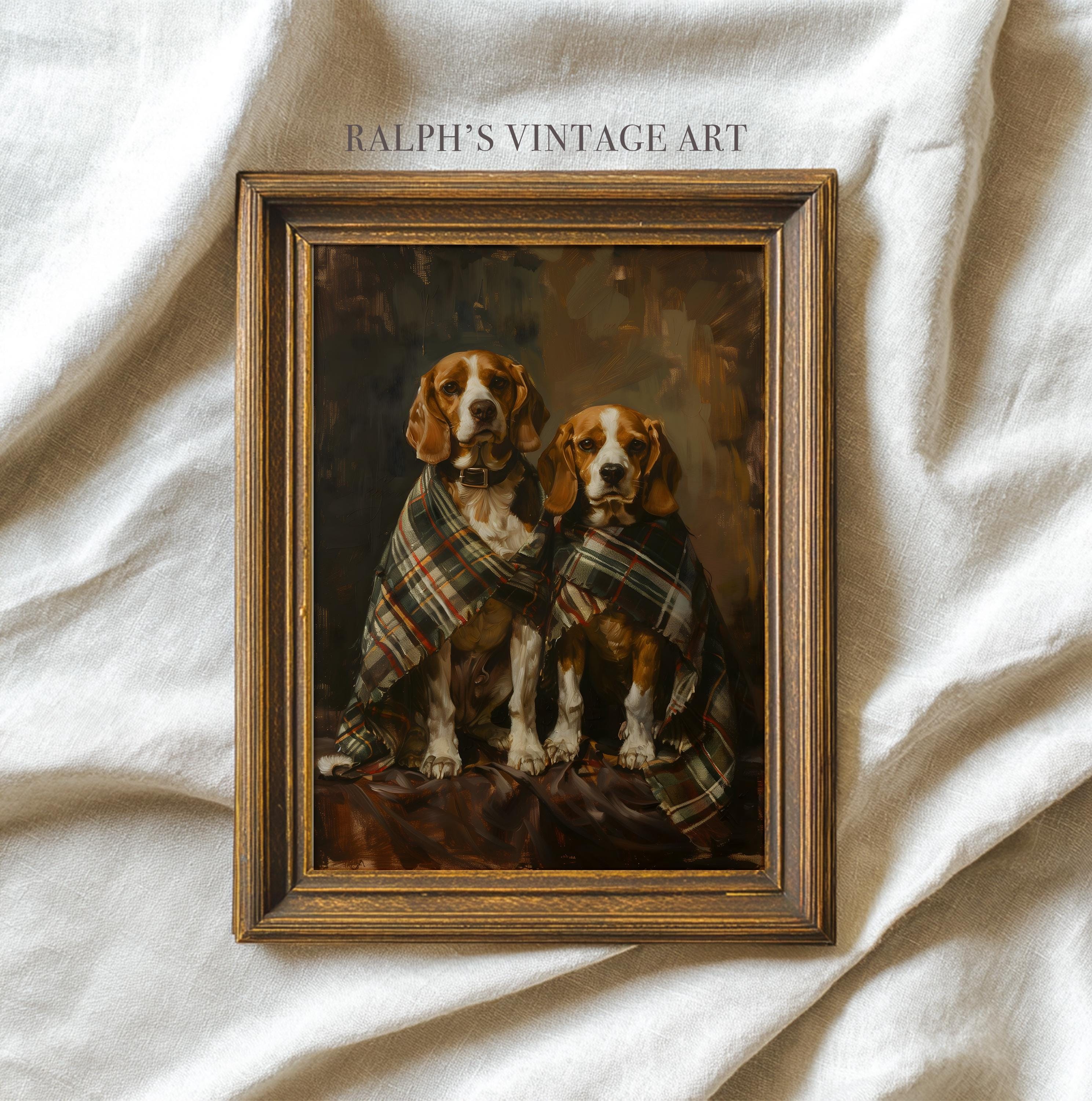 Beagles in Tartan Capes: Vintage Oil Painting in Warm Golden Light - Etsy