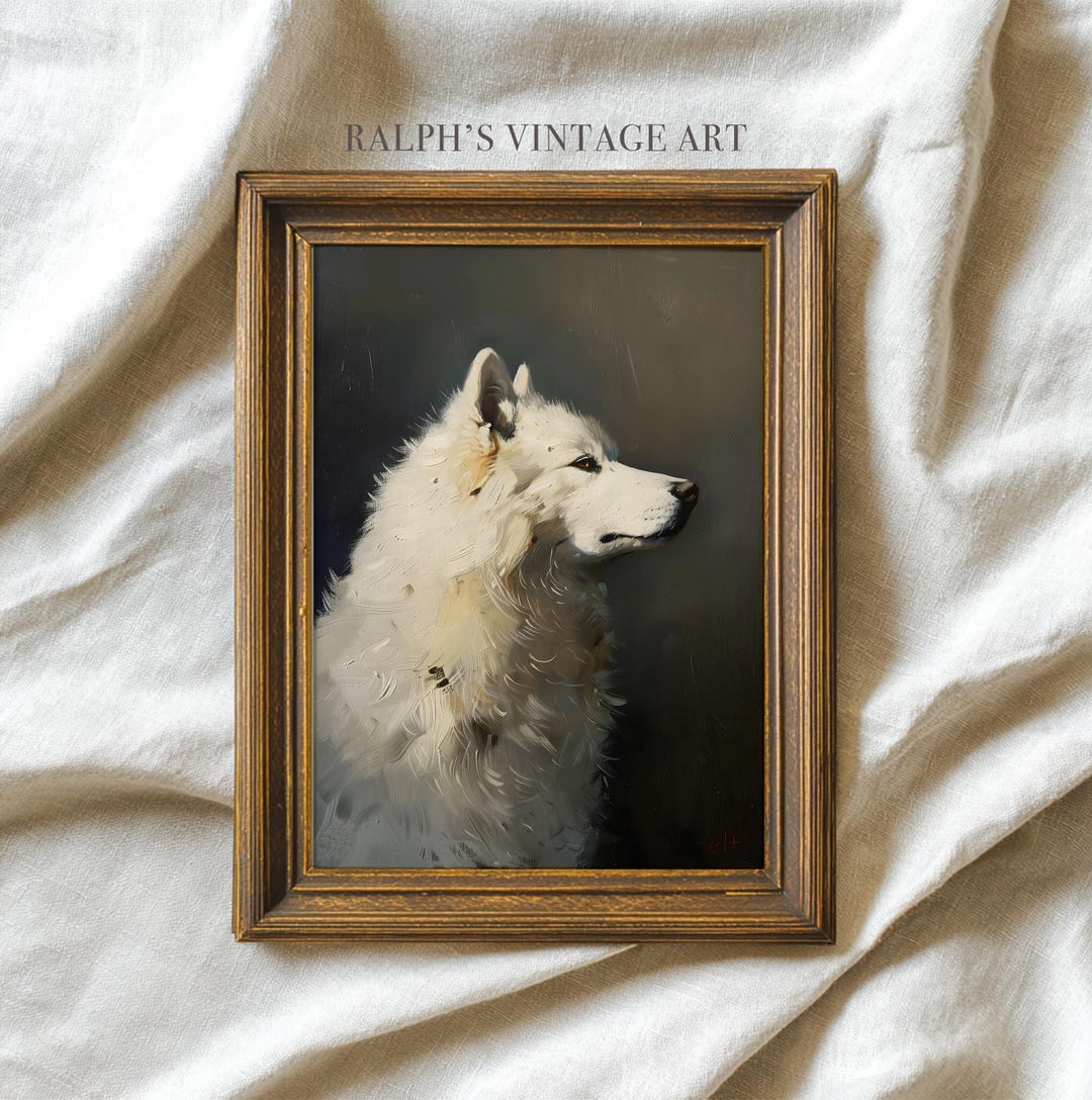 Samoyed Portrait: Vintage Oil Painting in Soft Neutral Tones - Etsy