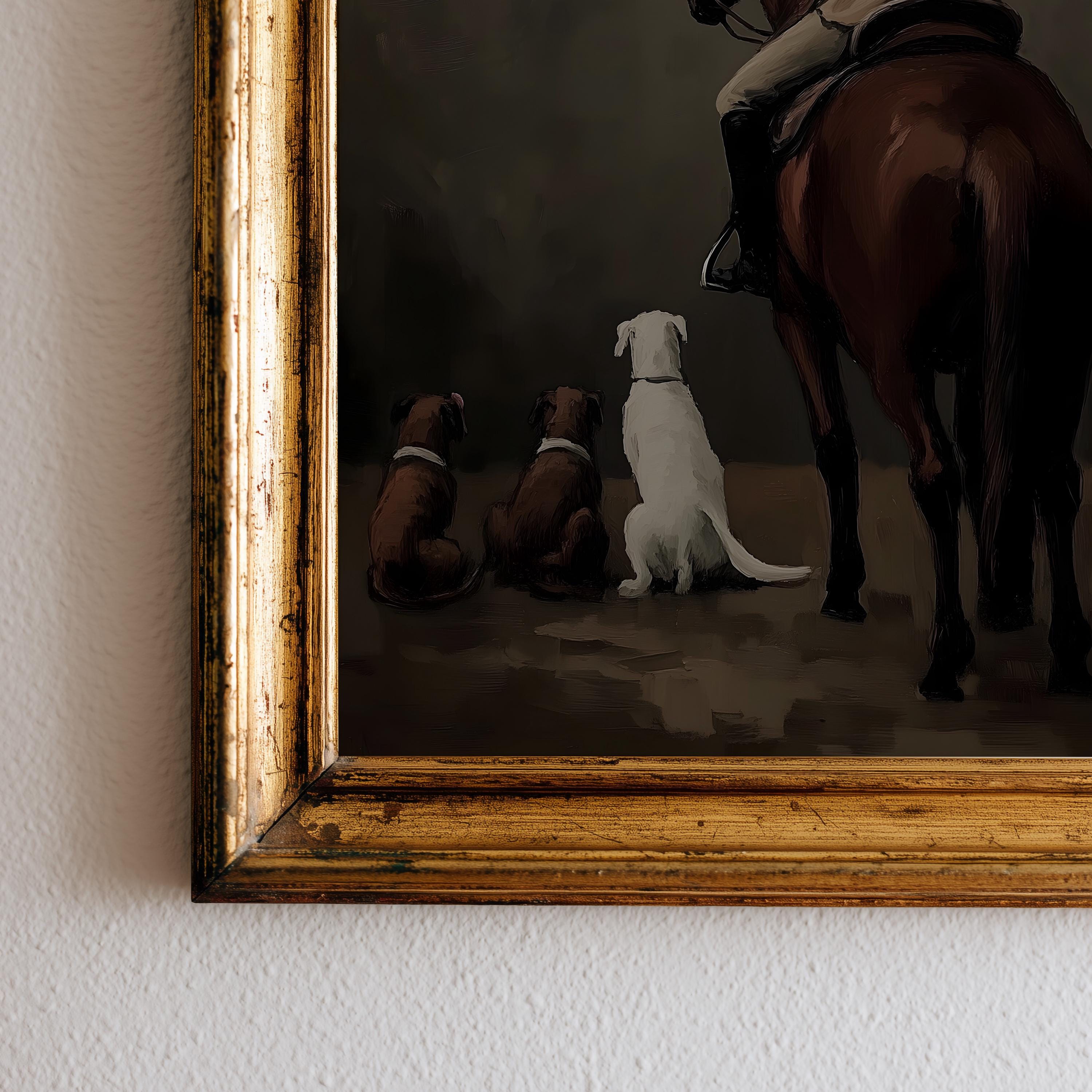 Fox Hunter in Field: Dark Moody Vintage Equestrian Oil Painting - Etsy