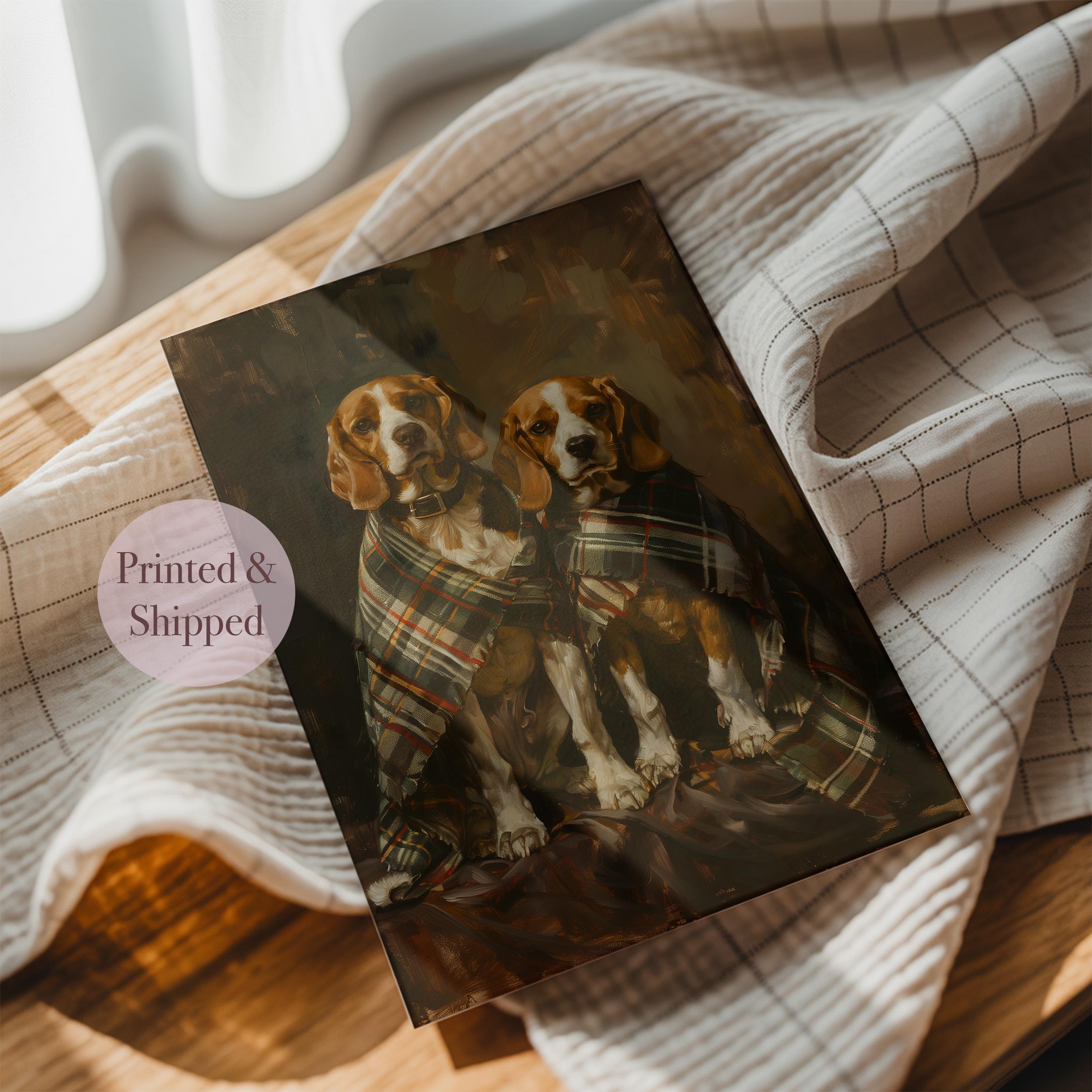 Beagles in Tartan Capes: Vintage Oil Painting in Warm Golden Light - Etsy