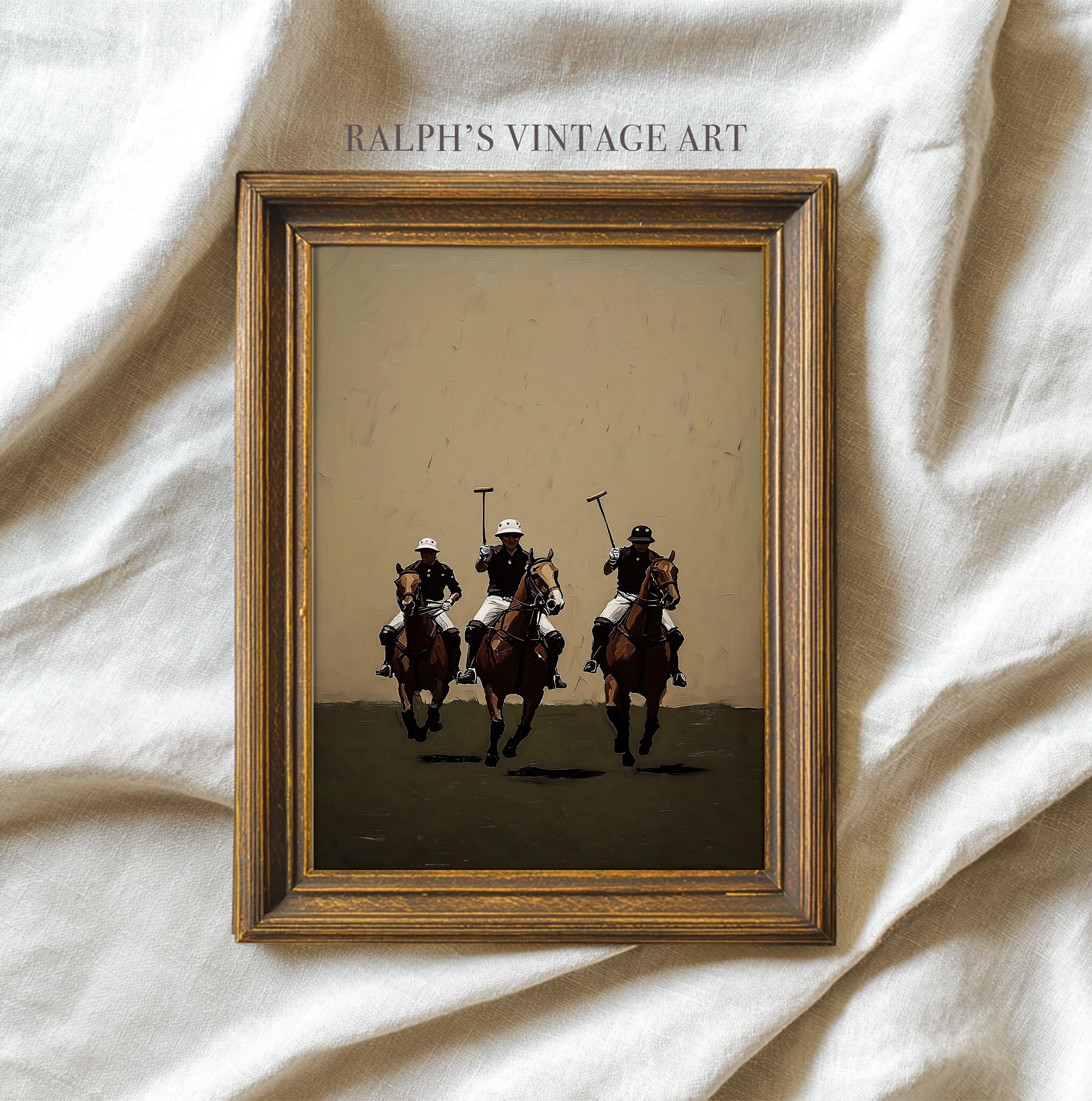 Polo Match Painting: Vintage Equestrian Sport Scene in Warm Golden ...
