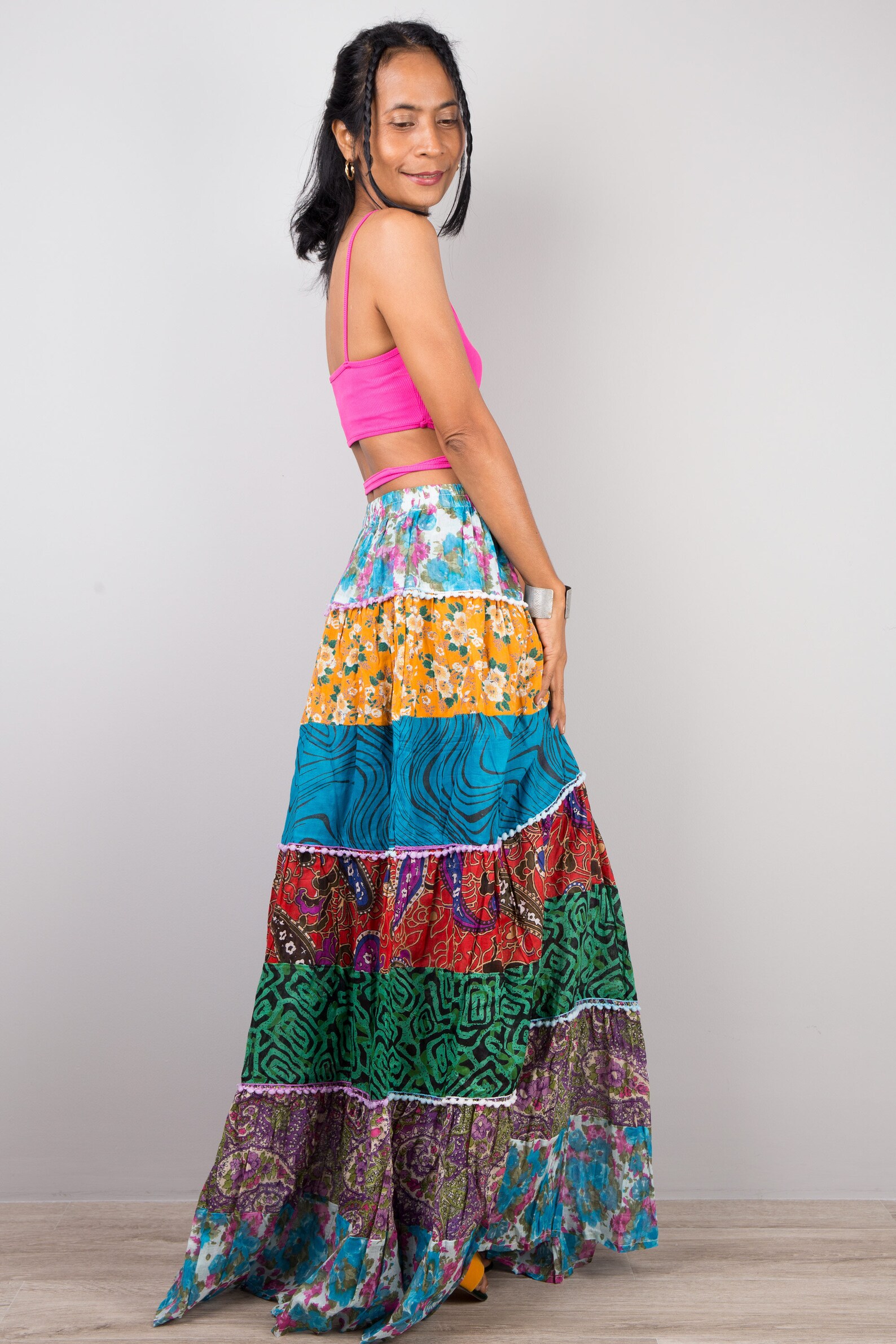 Patchwork Skirt Tiered Maxi Skirt : Boho Patchwork Collection - Etsy