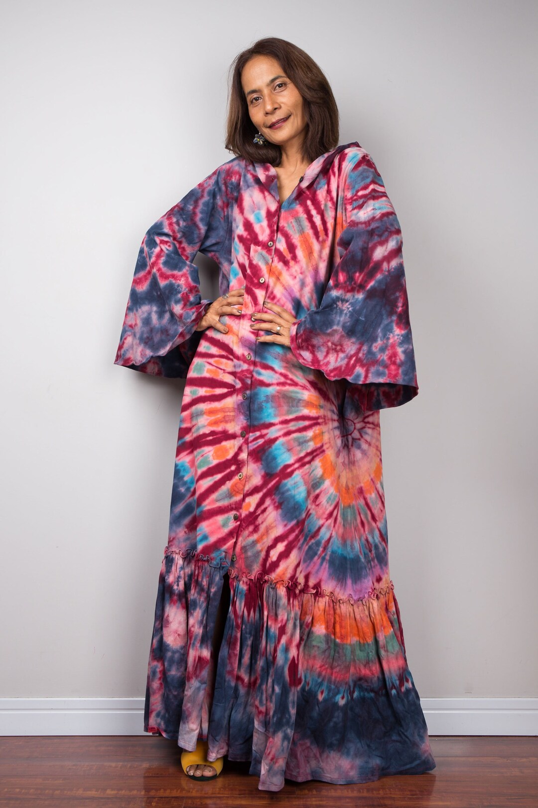 Tie Dye Dress, Hooded Maxi Dress With Long Sleeves, Tie Dye Cardigan ...