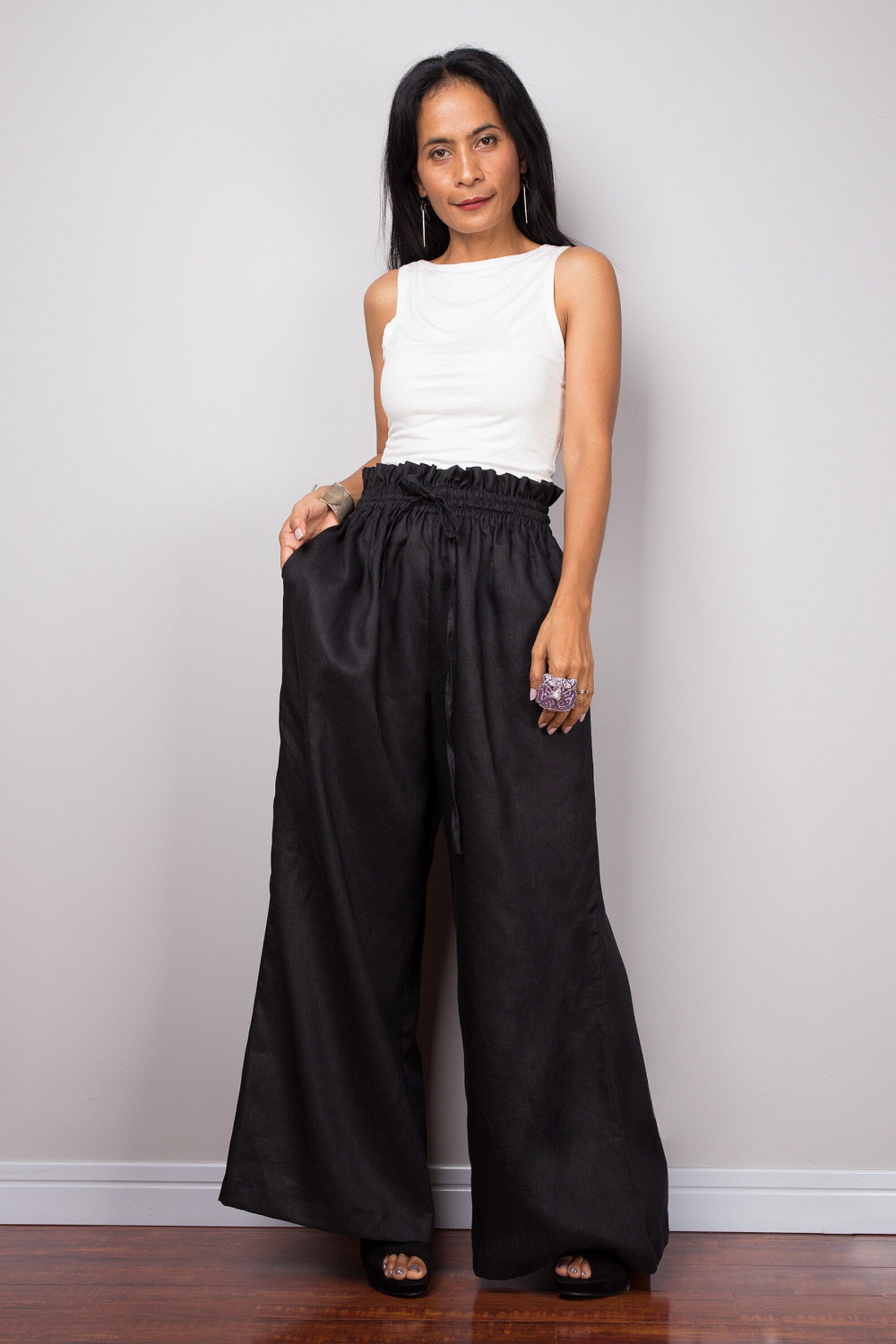 Orange Linen Trousers Handmade Long Wide Leg Palazzo Pants Etsy