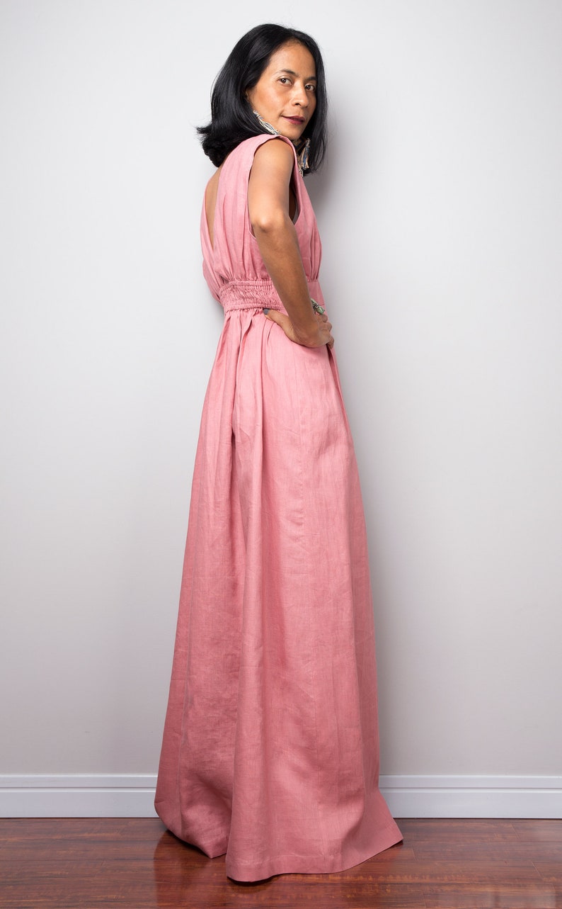 Linen Dress, Sleeveless Pink Maxi Dress, Long Linen Cocktail Dress ...