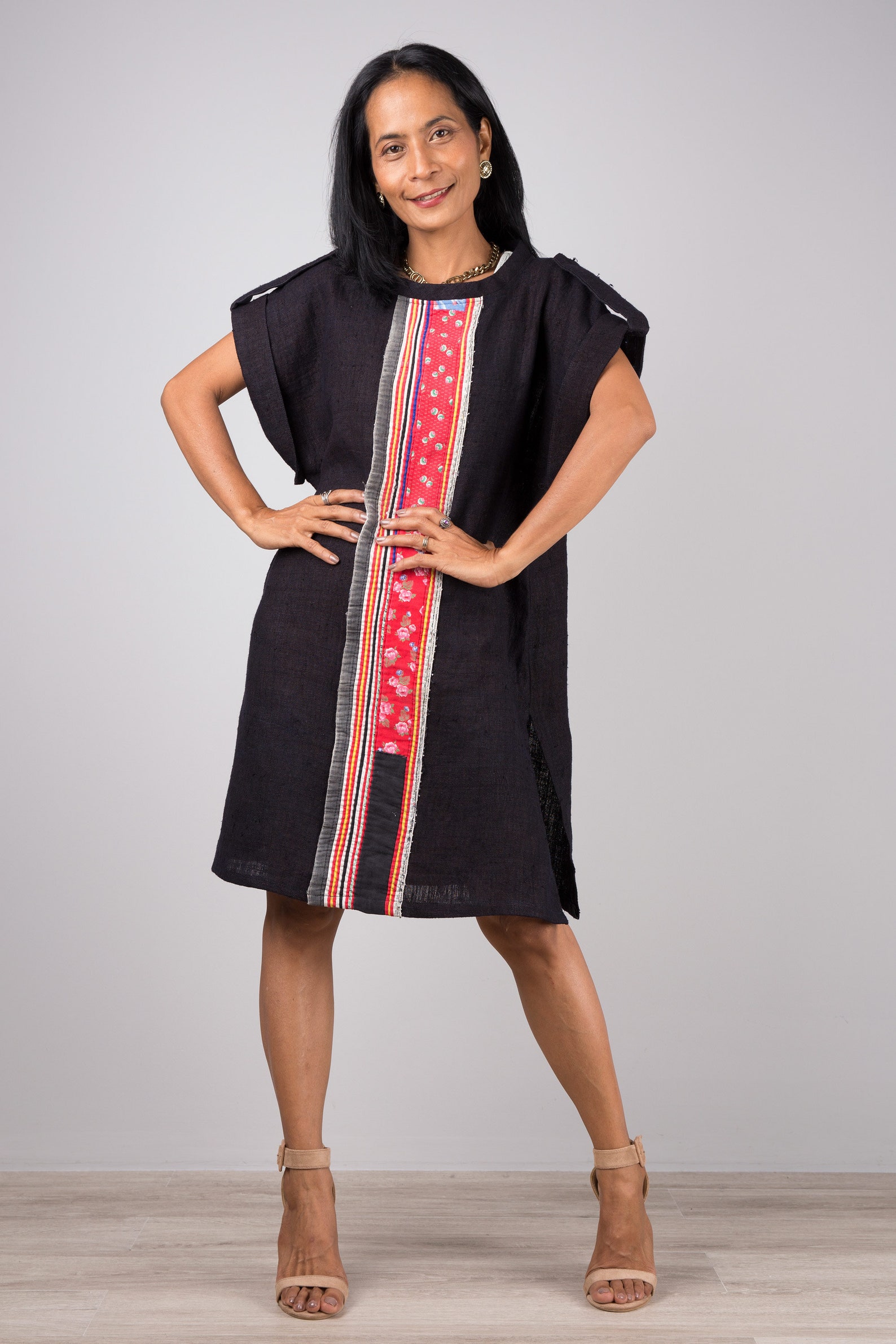 Short Indigo Dress With Cap Sleeves. Vintage Hill Tribe Hemp | Etsy