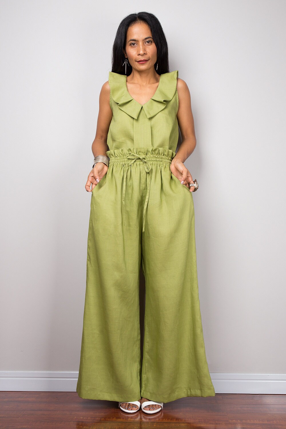 Green Linen Trousers Handmade Long Wide Leg Palazzo Pants Etsy Australia