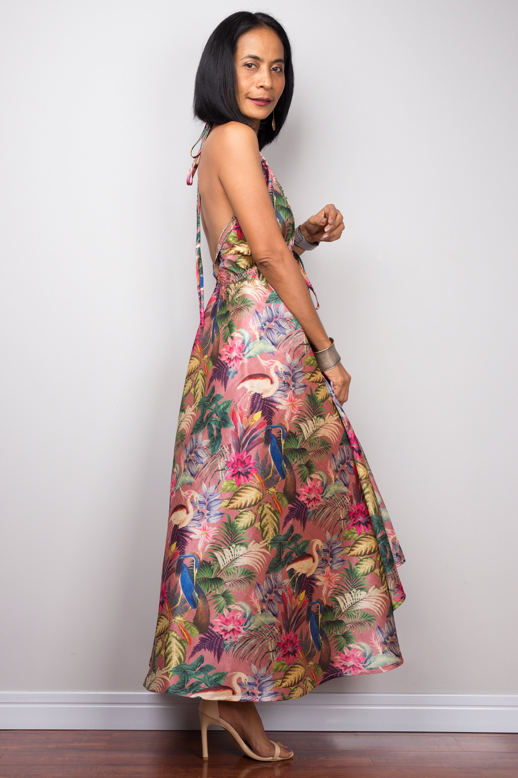 Floral halter dress Sleeveless boho party dress Open back | Etsy