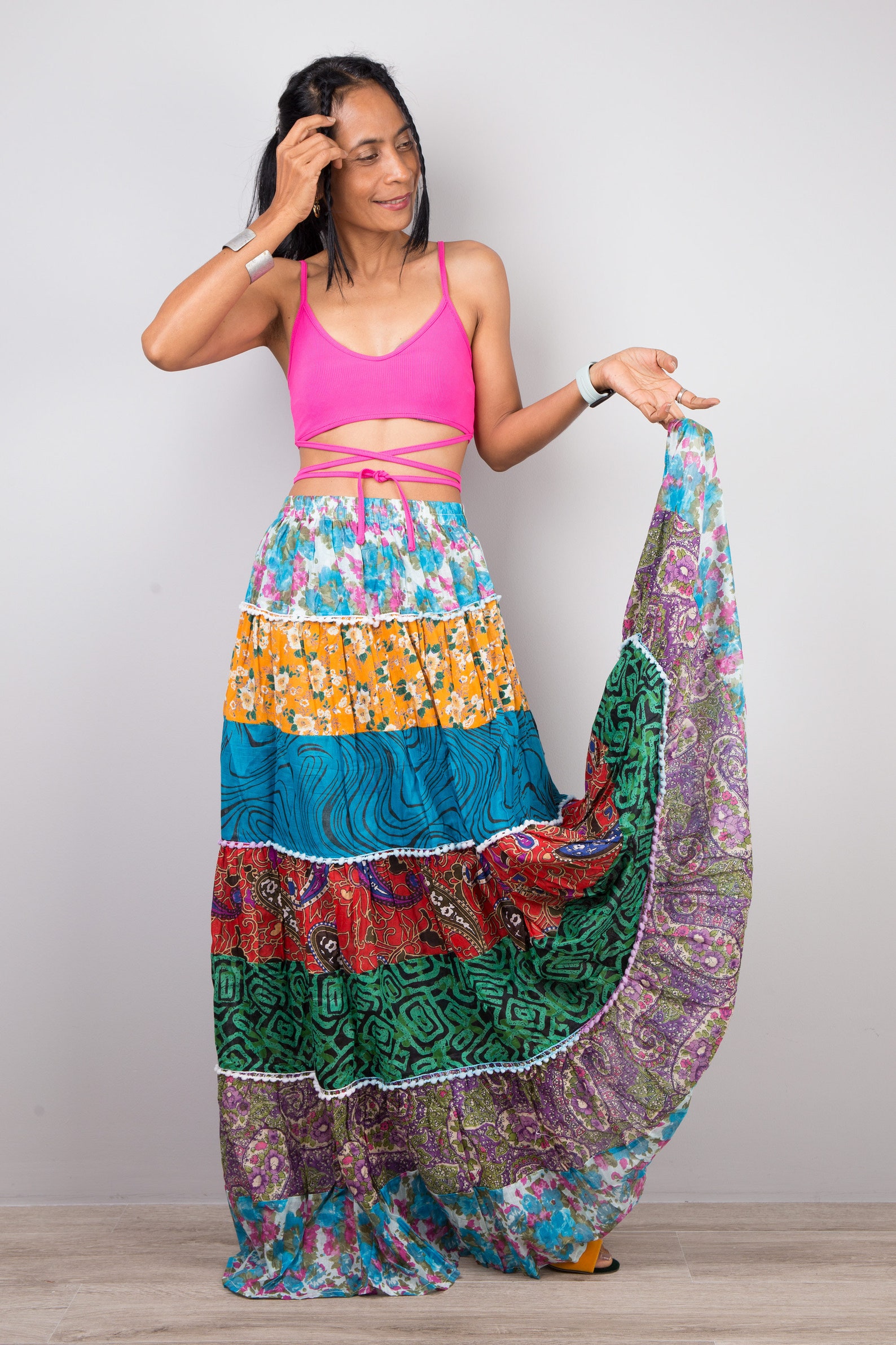 Patchwork Skirt Tiered Maxi Skirt : Boho Patchwork Collection - Etsy
