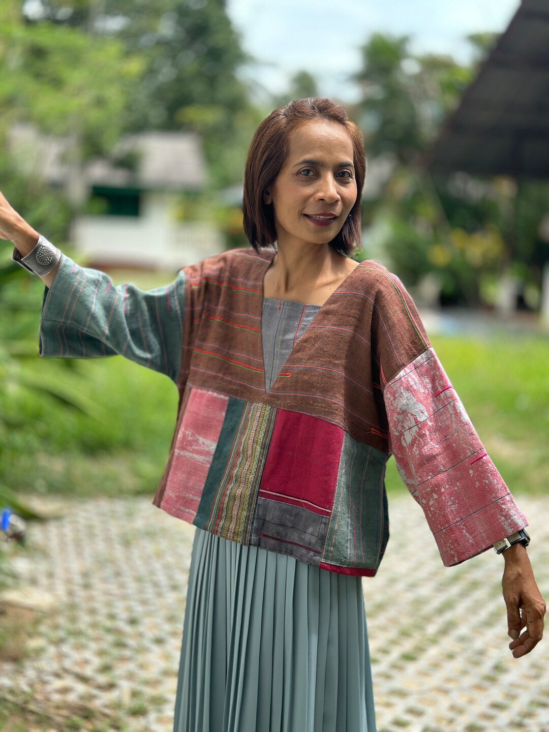 Patchwork Top, Handwoven Natural Hemp Top, Pullover Hemp Top, Loose Fit Crop Top Made From ...