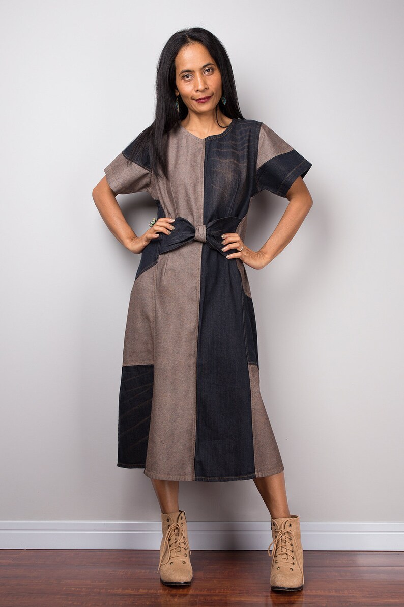 Denim Dress Mid Length Dress Stonewashed Denim Dress Short - Etsy