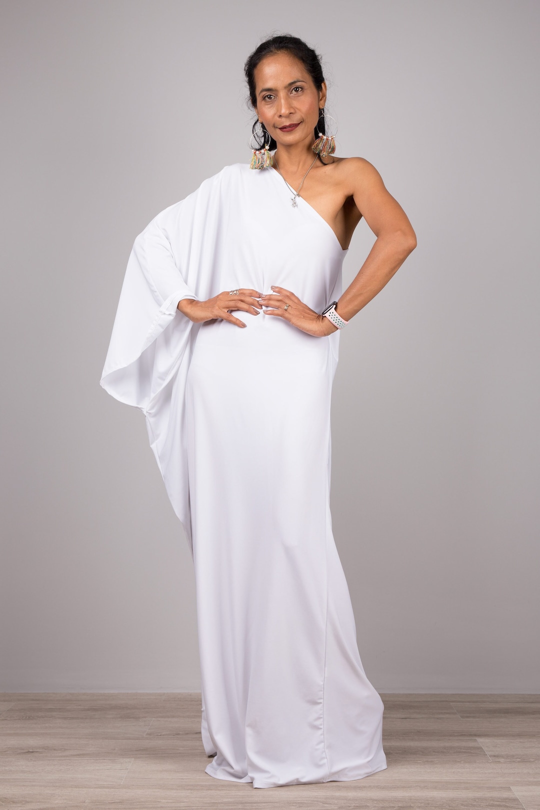 White One Shoulder Dress, Long White Dress, off Shoulder Evening Dress ...