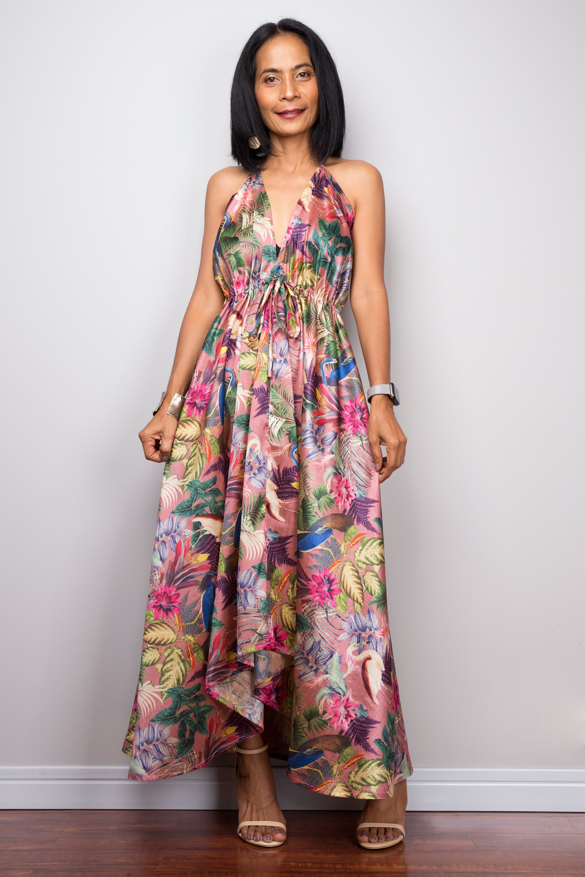 Floral halter dress Sleeveless boho party dress Open back | Etsy