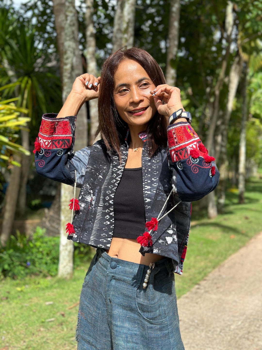 Embroidered Crop Top Jacket , Open Front Crop Jacket Made From Vintage ...