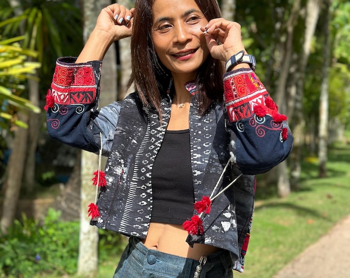 Embroidered Crop Top Jacket , Open Front Crop Jacket Made From Vintage ...