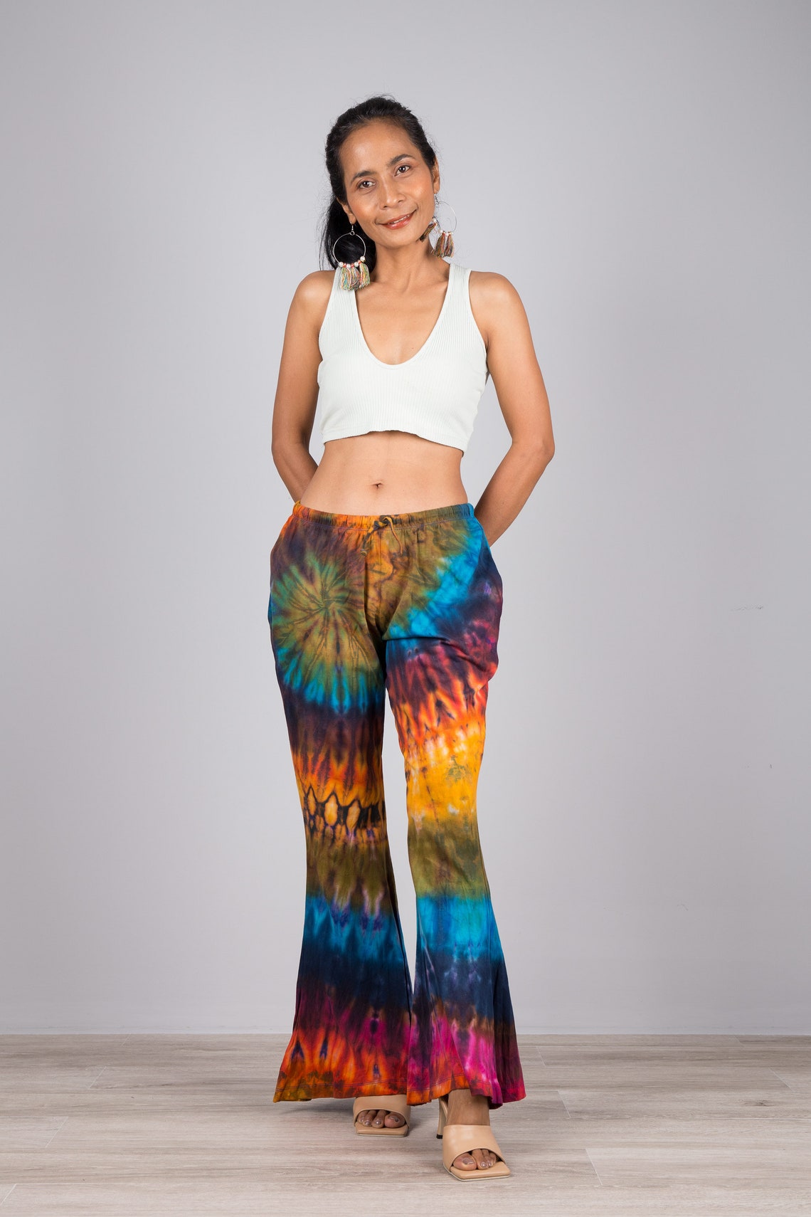 Boho Hippie Flare Pants | Wide Leg Pants | Tie Dye Rainbow Summer Pants ...