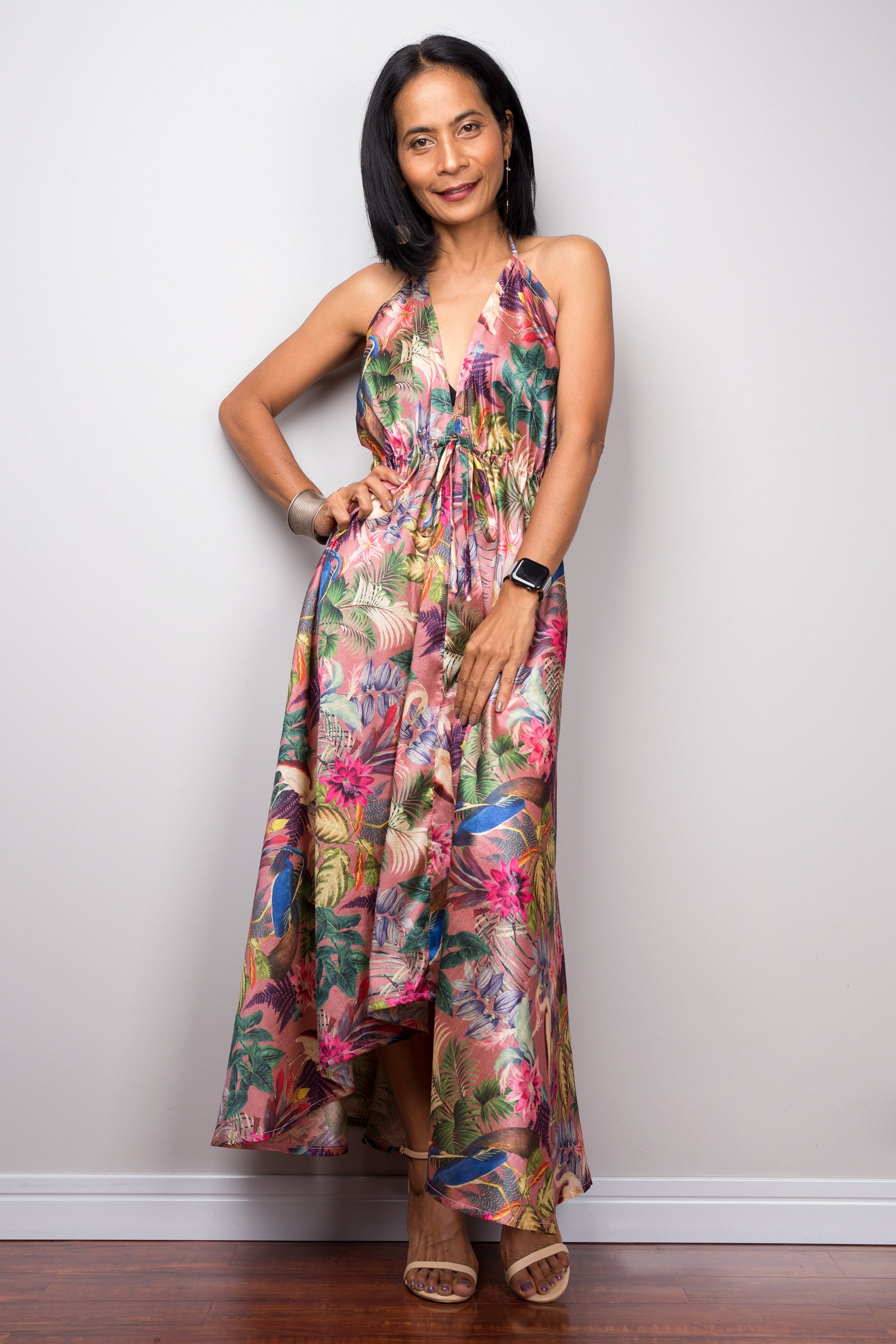 Floral Halter Dress, Sleeveless Boho Party Dress, Open Back Dress ...