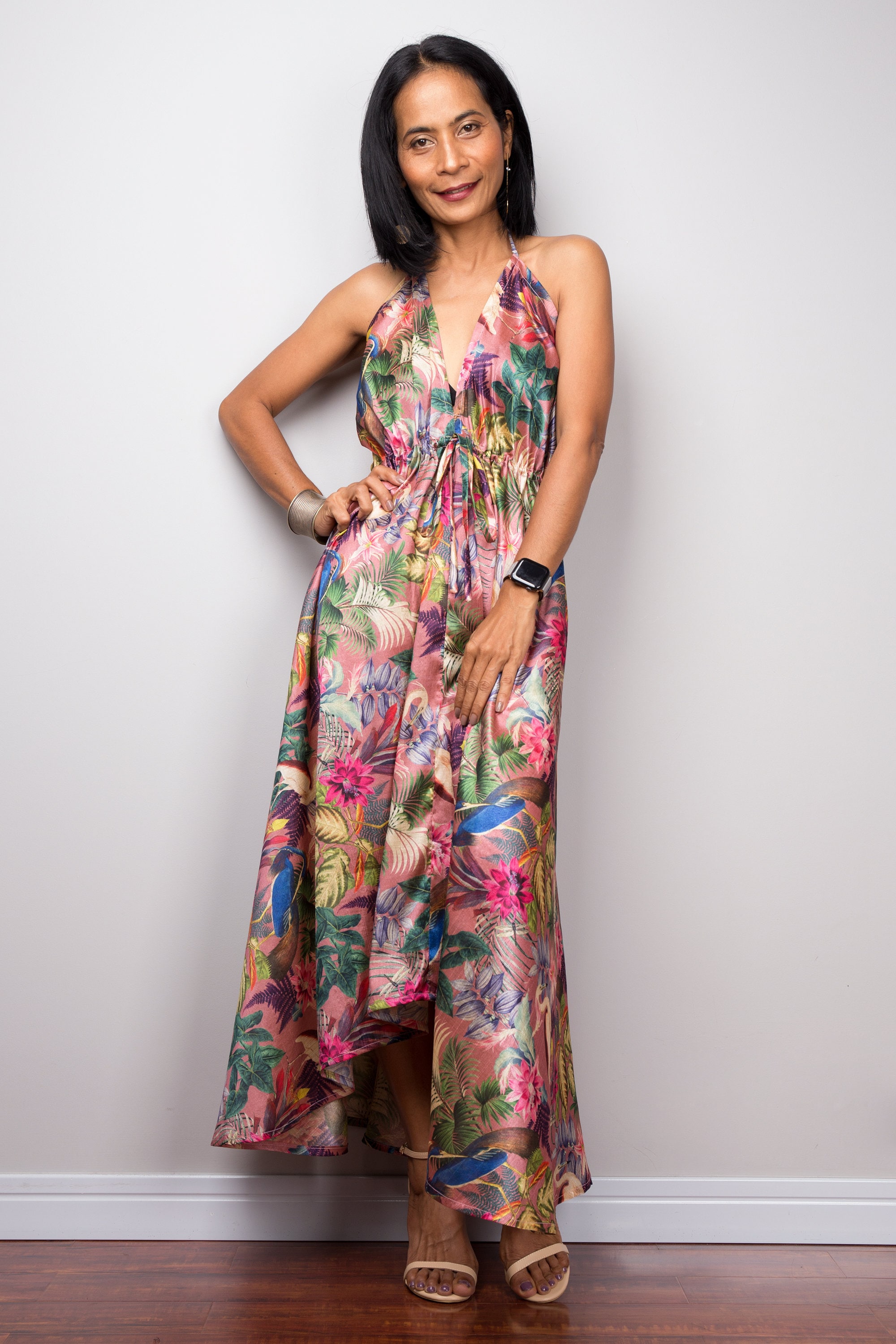 Floral halter dress Sleeveless boho party dress Open back | Etsy