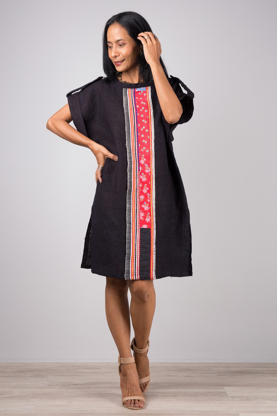 Short Indigo Dress With Cap Sleeves. Vintage Hill Tribe Hemp | Etsy