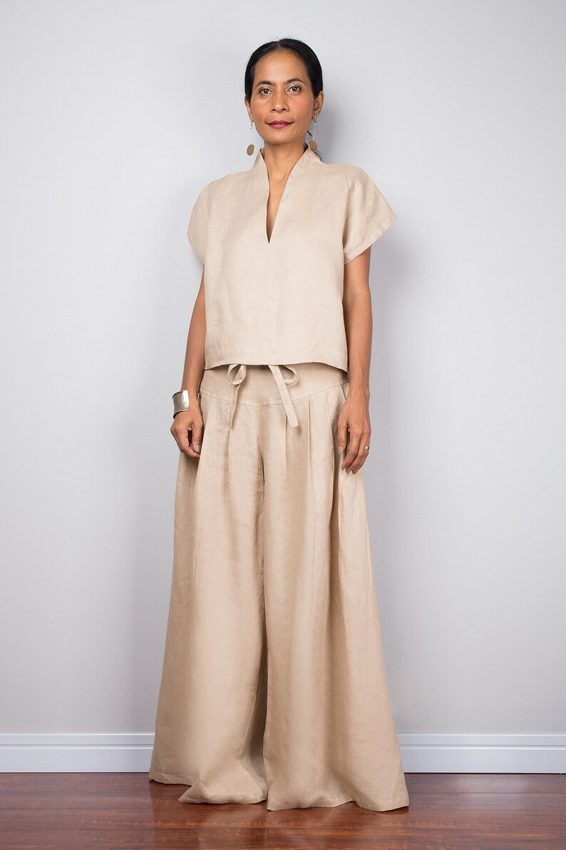 Linen Pants Handmade Natural Linen Long Wide Leg Palazzo Etsy