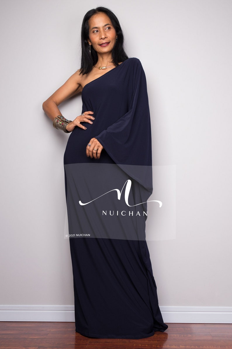 Navy Blue One Shoulder Dress Long Blue Dress off Shoulder - Etsy