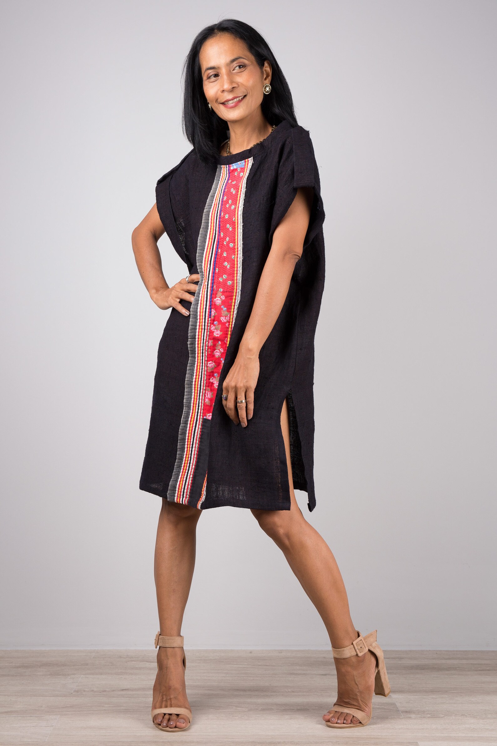 Short Indigo Dress With Cap Sleeves. Vintage Hill Tribe Hemp | Etsy