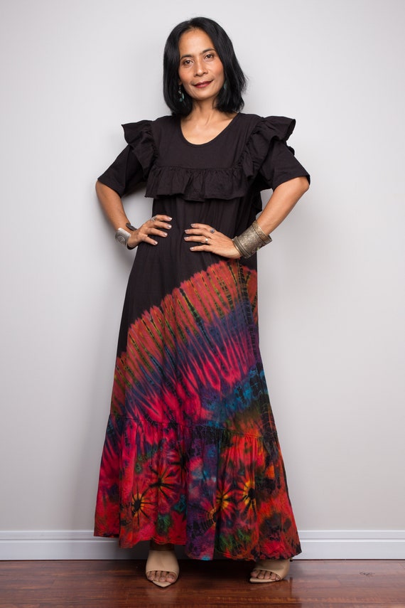 Tie Dye Dress Hippie Festival Midi Dress Gypsy Dress Summer Etsy