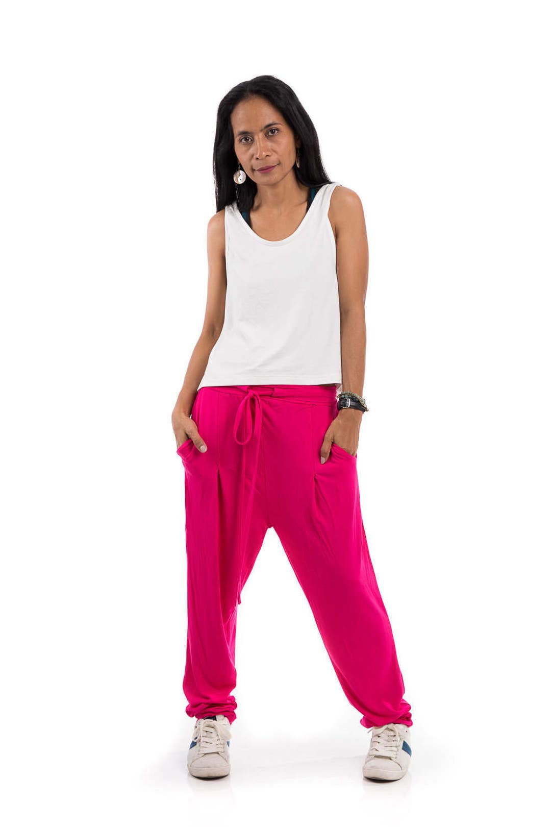 Pink Pants, Loose Fit Pants, Hot Pink Trousers, Yoga Pants, Pink Harem ...