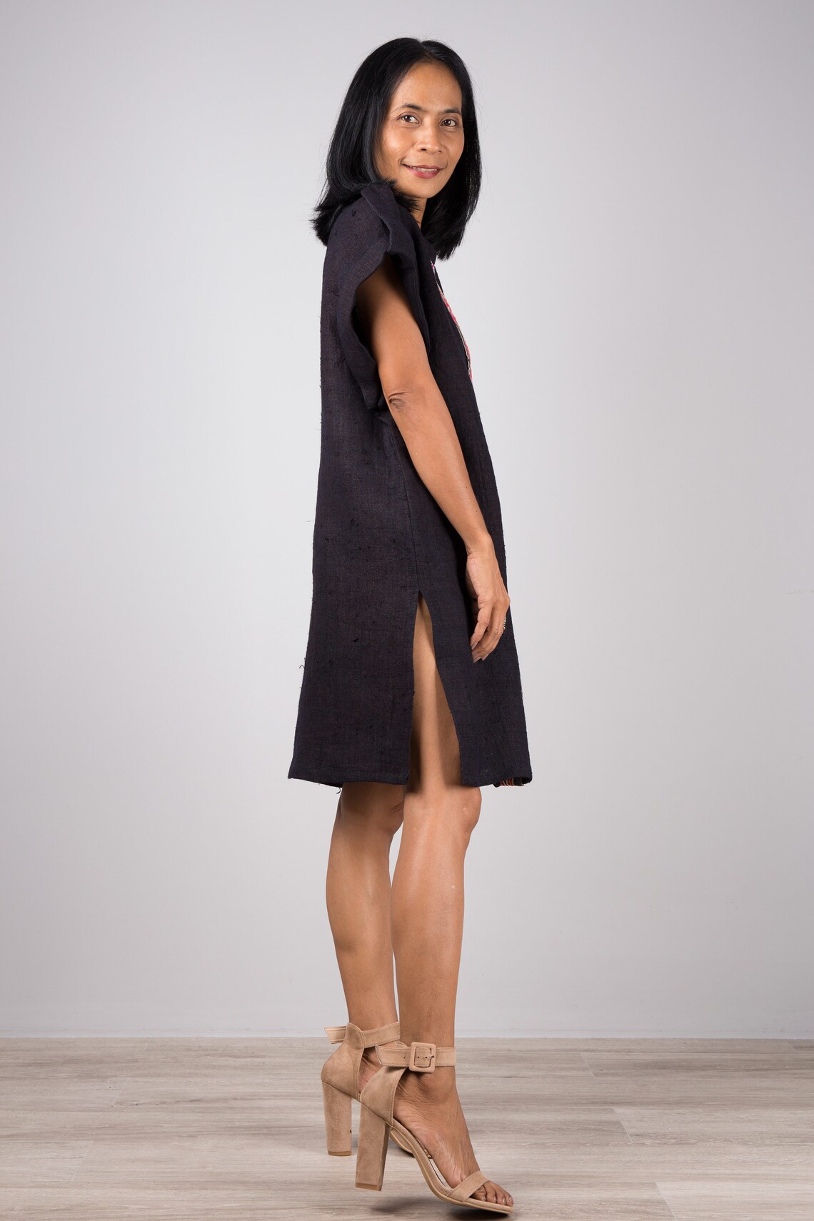 Short Indigo Dress With Cap Sleeves. Vintage Hill Tribe Hemp | Etsy