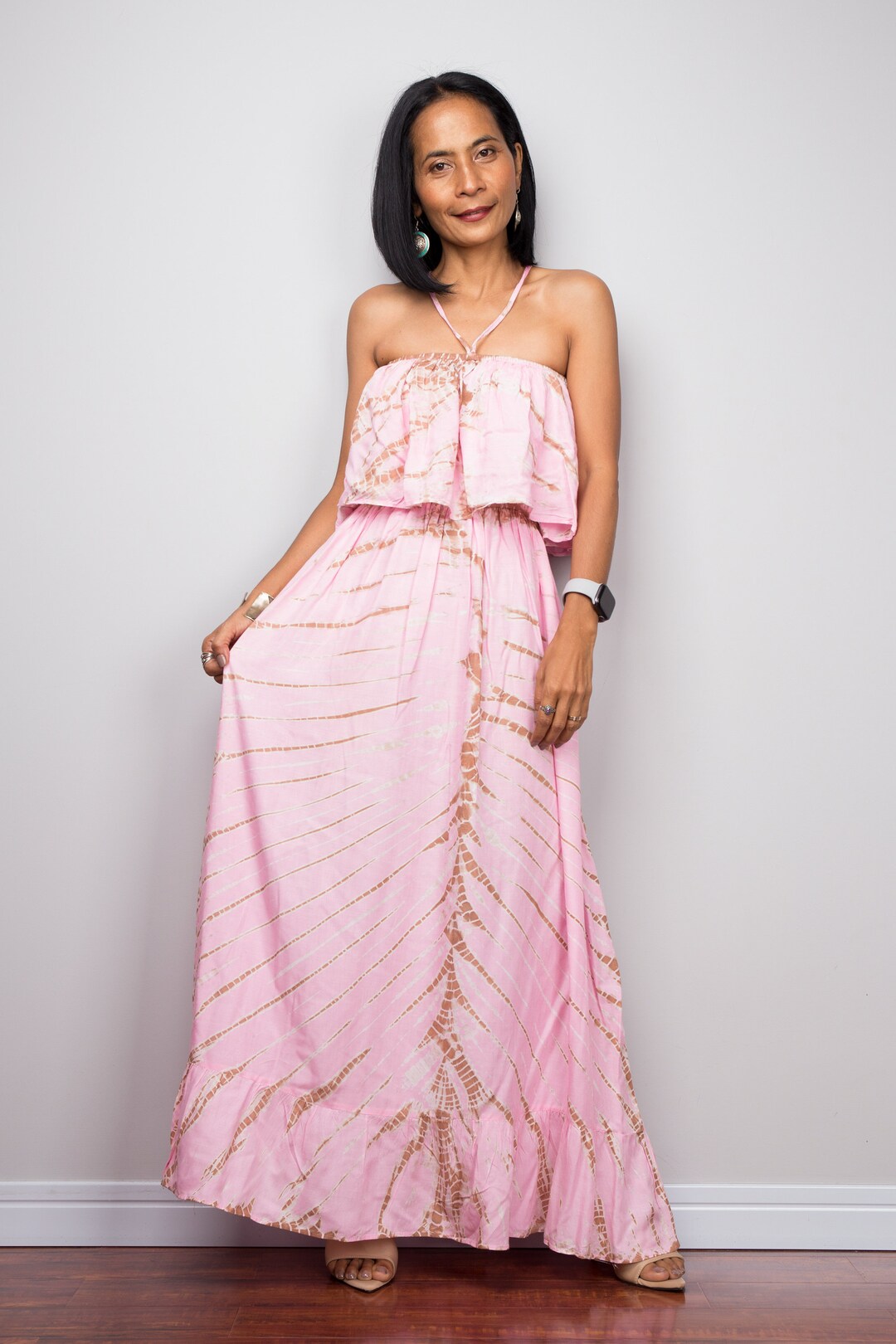 Pink Tie Dye Dress, Boho Ruffle Dress, off Shoulder Dress, Hippie Dress ...