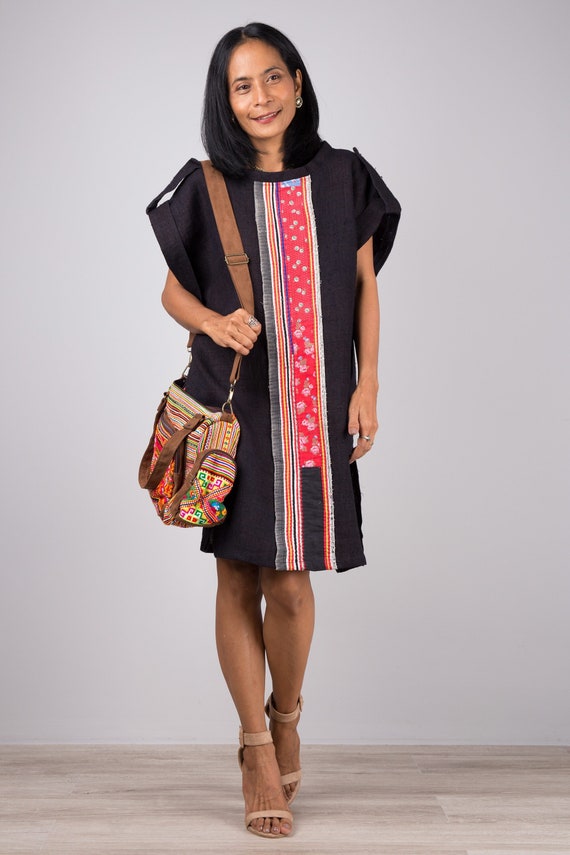 Short Indigo Dress With Cap Sleeves. Vintage Hill Tribe Hemp | Etsy