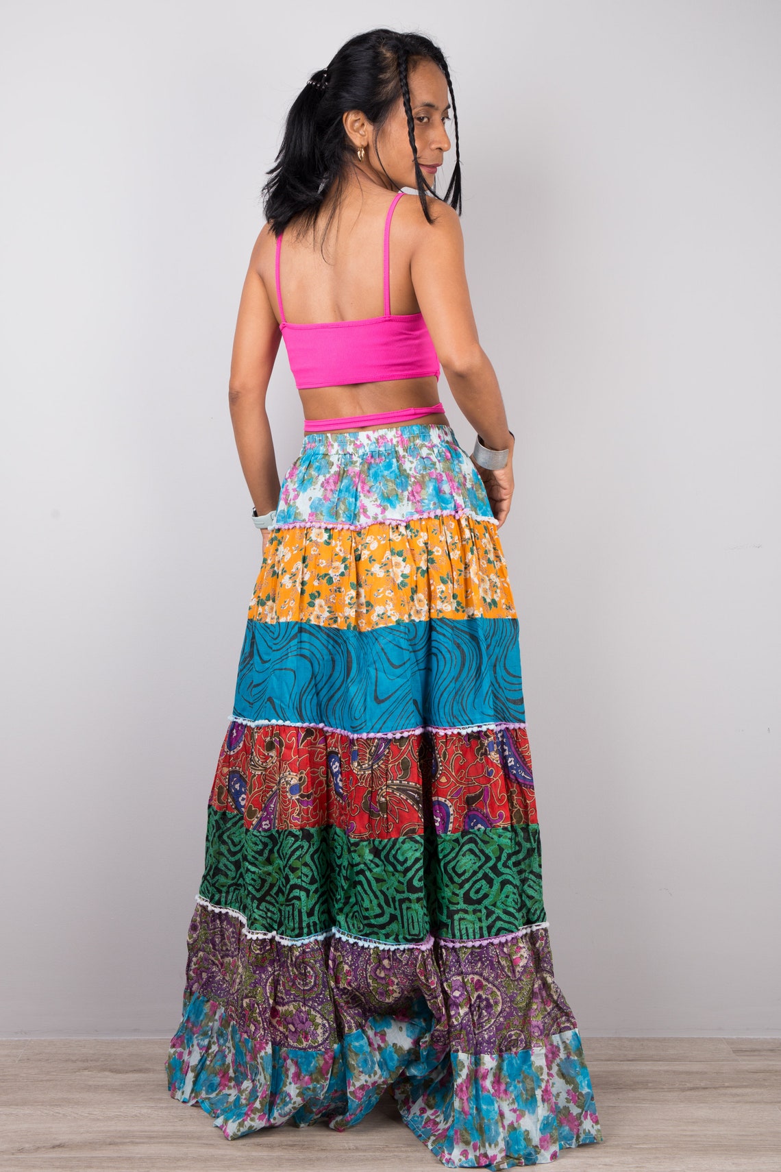 Patchwork Skirt Tiered Maxi Skirt : Boho Patchwork Collection | Etsy