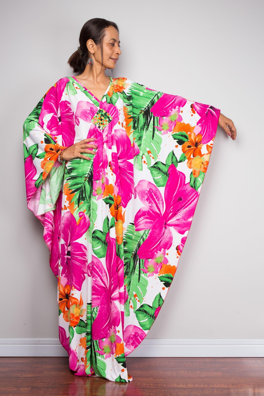 Tropical Floral Print Resort Wear Kaftan, Bold Flowing Maxi Dress - Etsy