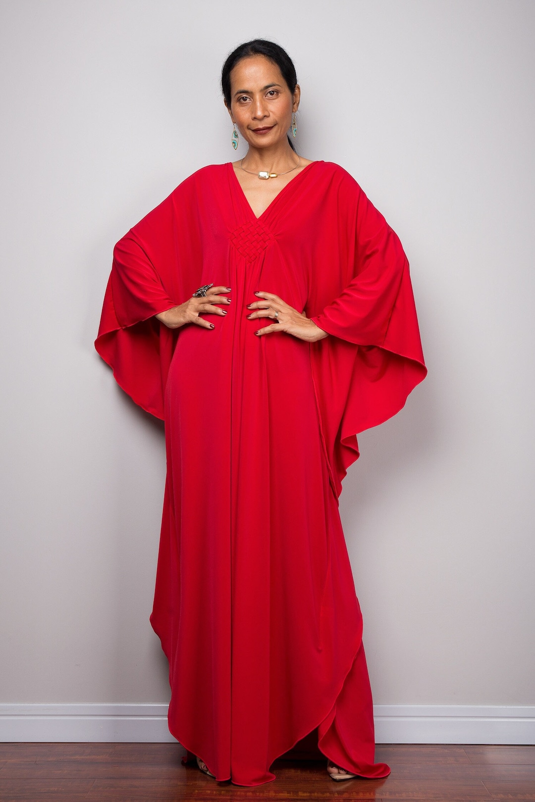 Red Kaftan Dress, Kimono Caftan Dress, Red Dress Women, Red Frock Dress ...