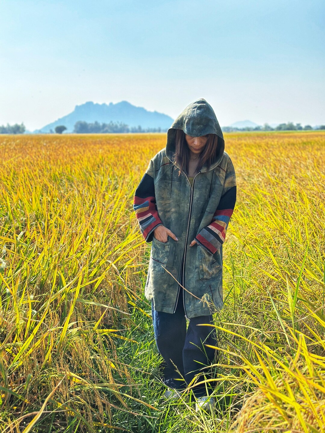 Hooded Coat, Batik Hemp Jacket With Zip Closure, Vintage Hill Tribe ...