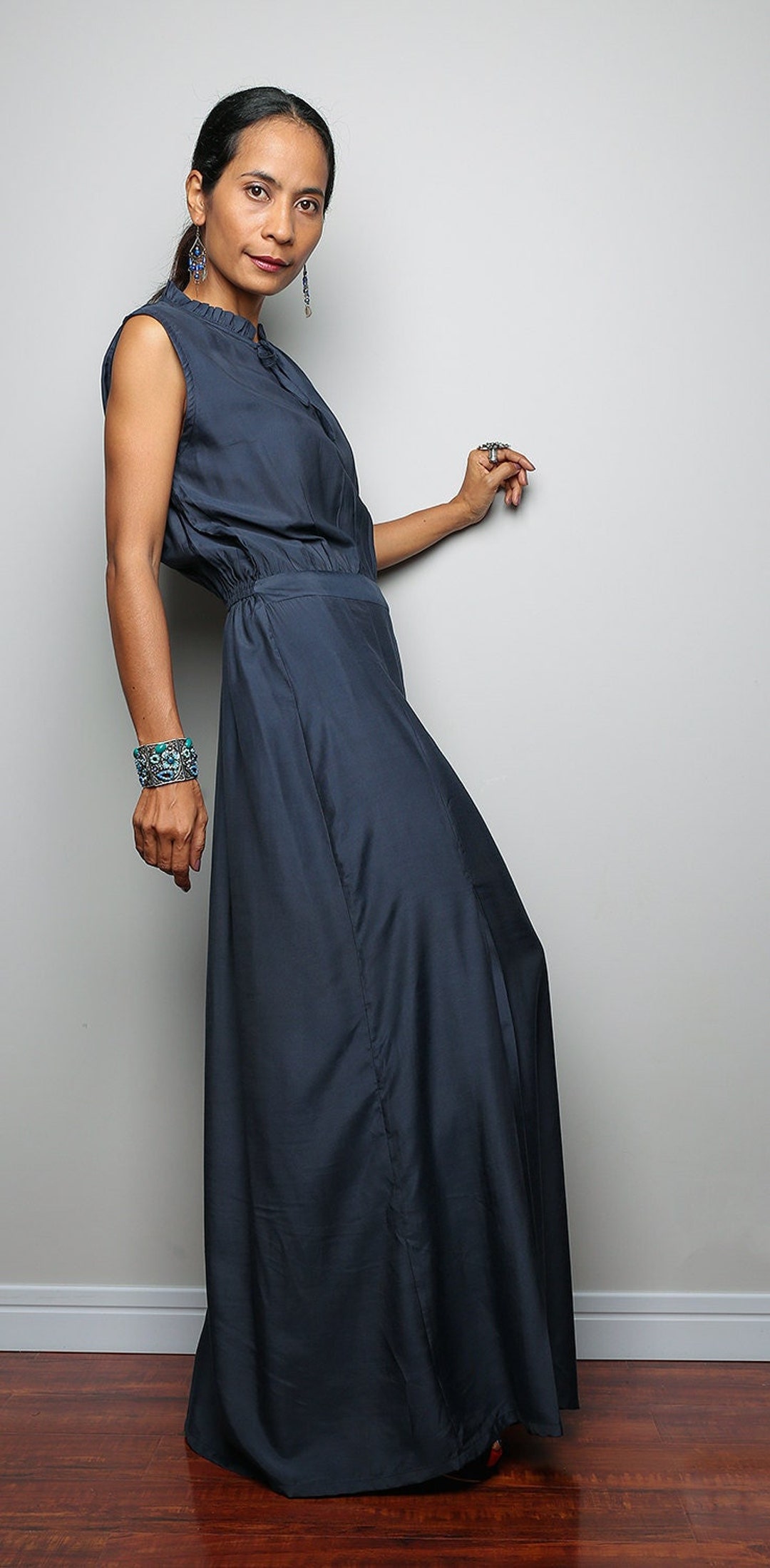 Navy Blue Dress, Sleeveless Blue Dress, Dark Blue Maxi Dress, Evening ...